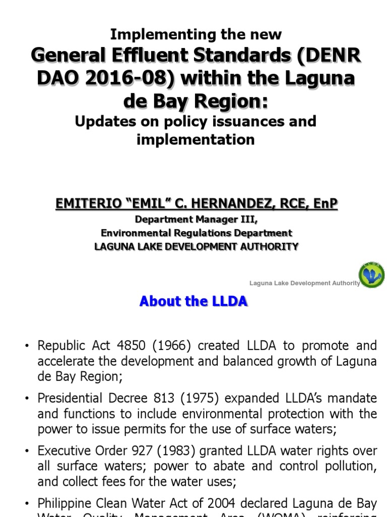 General Effluent Standards (DENR DAO 2016-08) Within The Laguna de Bay ...