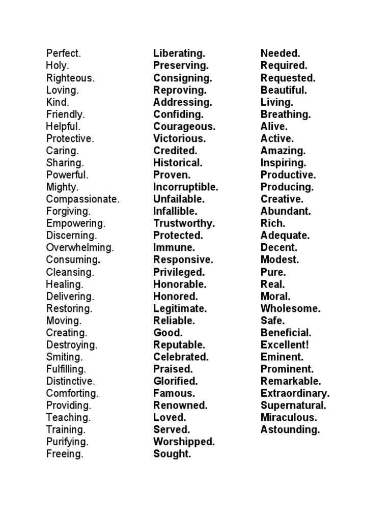Descriptive Words for Jesus and God | PDF