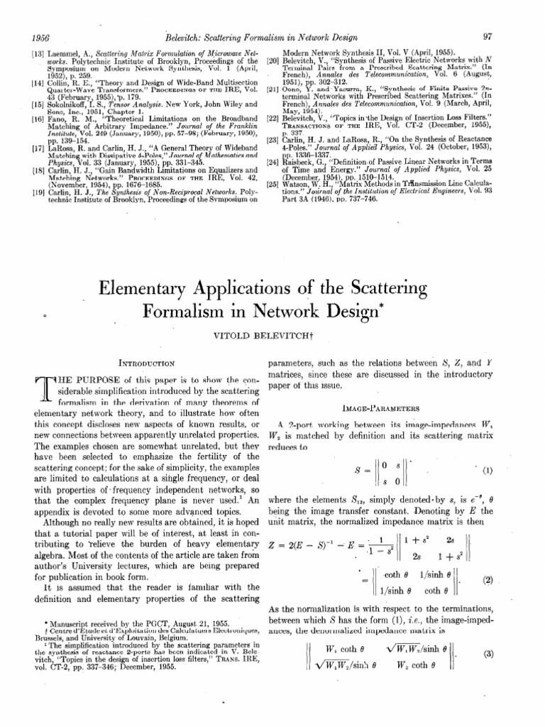 Elementary Applications of The Scattering Formalism in Network Design-g1Q | PDF