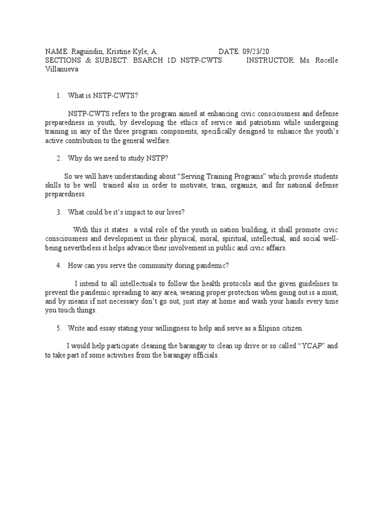 Understanding NSTP-CWTS for Youth Development | PDF