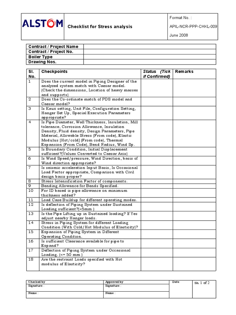 Checklist - Stress Analysis | PDF | Pipe (Fluid Conveyance) | Stress ...