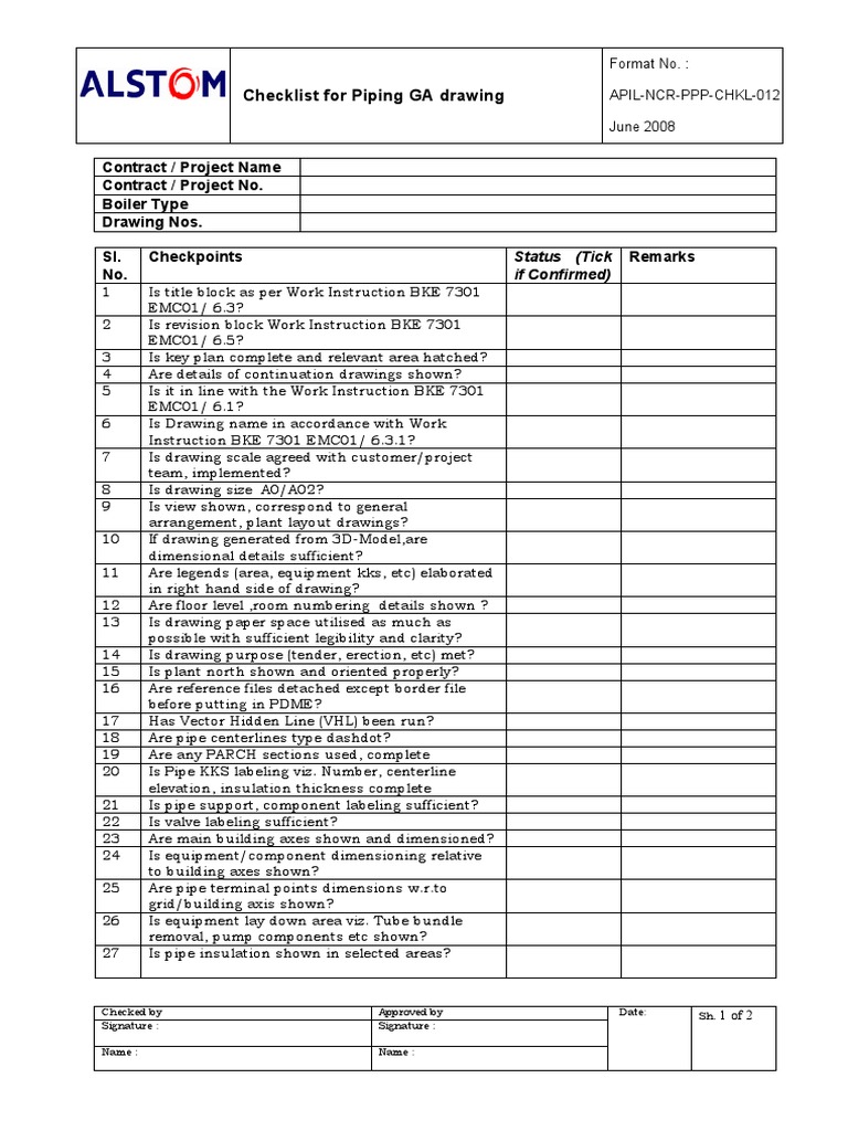 Checklist - Piping GA Drawing | PDF | Mechanical Engineering ...