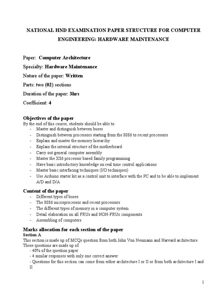 Computer Architecture - Paper1&marking | PDF | Central Processing Unit | Random Access Memory