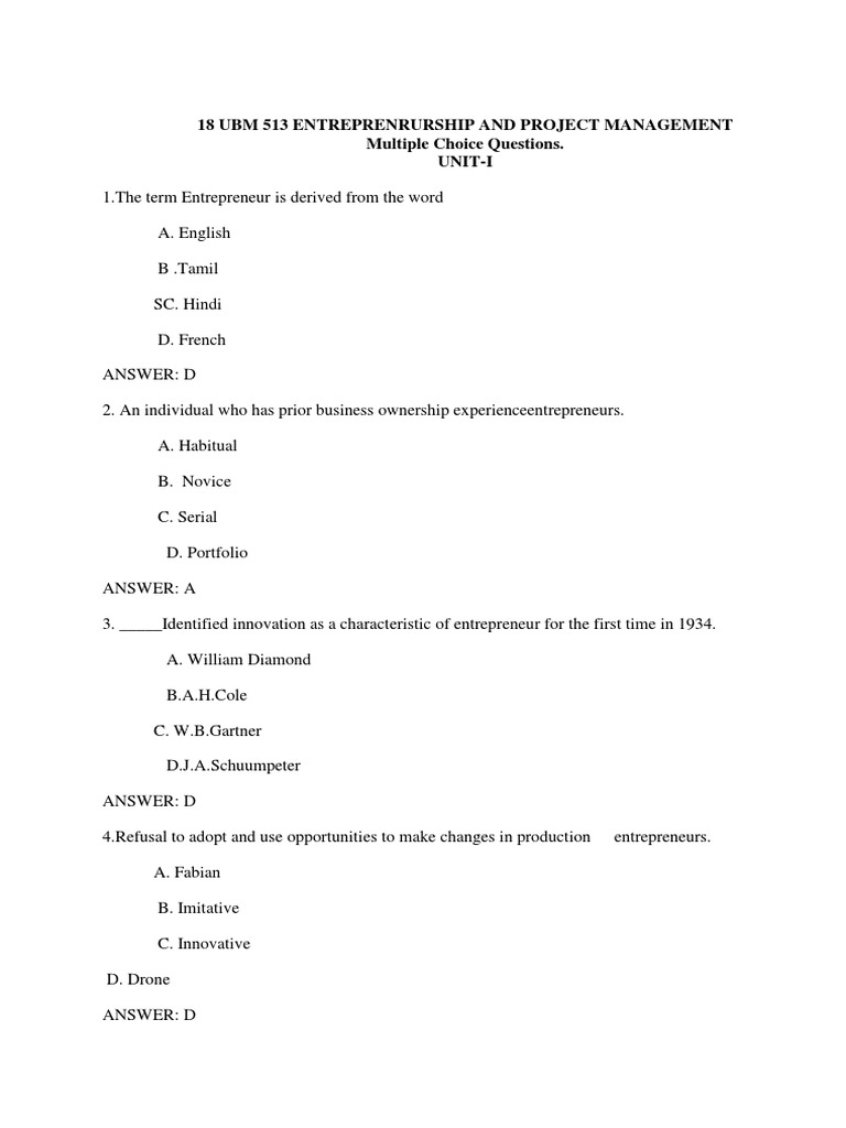 18 Ubm 513 Entreprenrurship and Project Management Multiple Choice ... 18 Ubm 513 Entreprenrurship and Project Management Multiple Choice ...