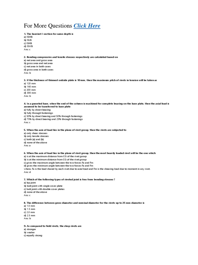 MCQ On Design of Steel Structures | PDF