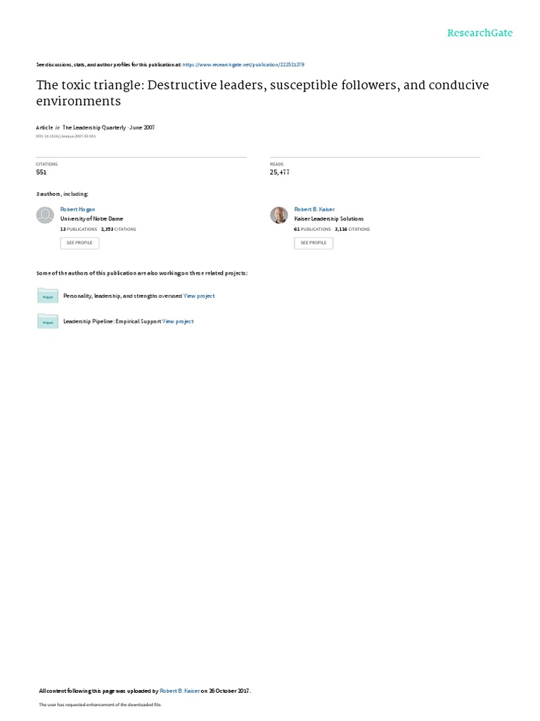 The Toxic Triangle: Destructive Leaders, Susceptible Followers, and ...