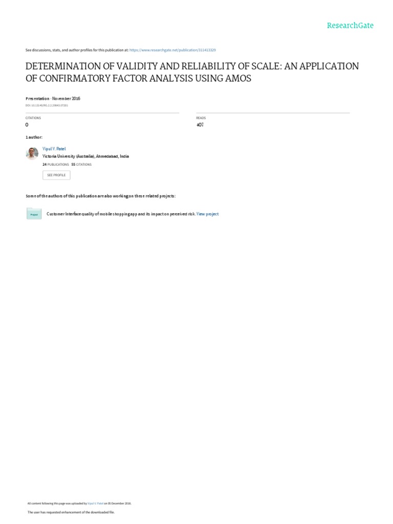 Determination of Validity and Reliability of Scale: An Application of Confirmatory Factor ...
