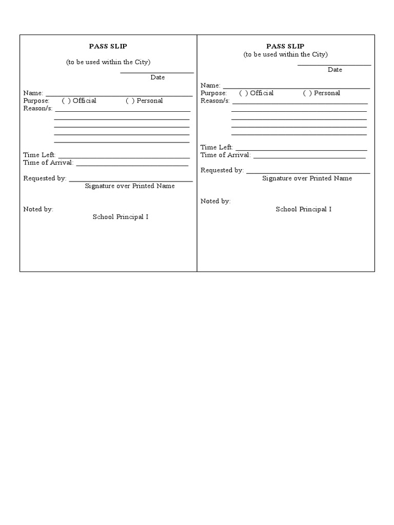 Teachers Pass Slip | PDF