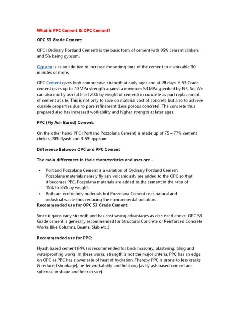 What Is PPC Cement & OPC Cement | PDF | Home & Garden | Technology ...