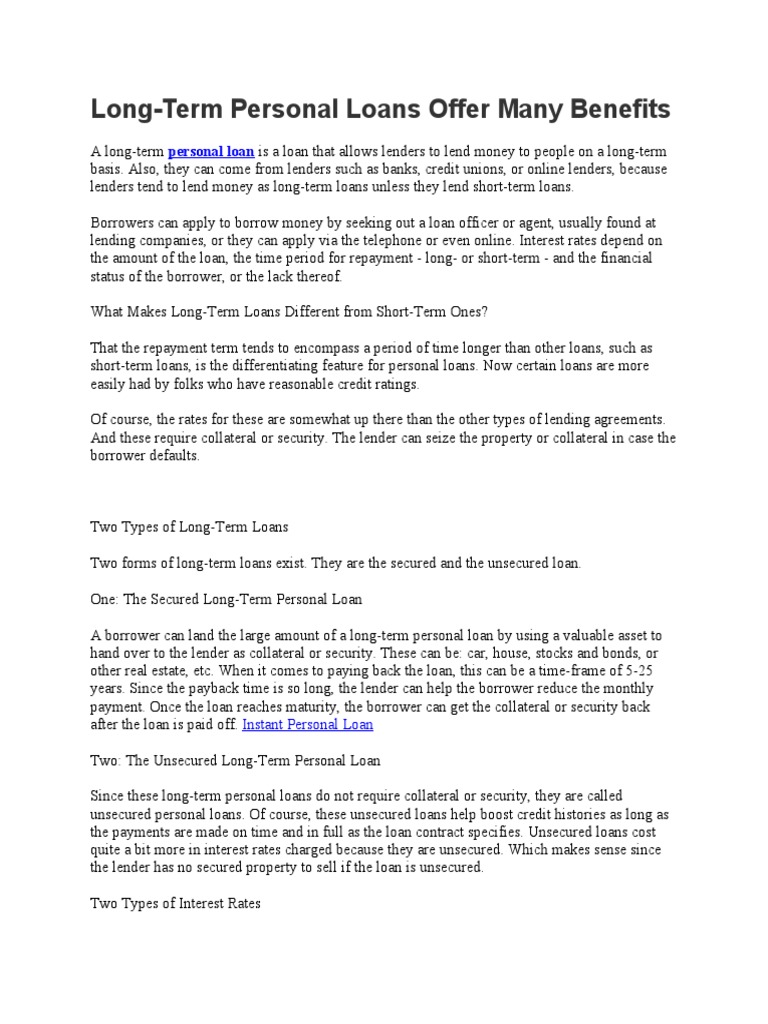 Long Term Personal Loans | PDF | Unsecured Debt | Loans