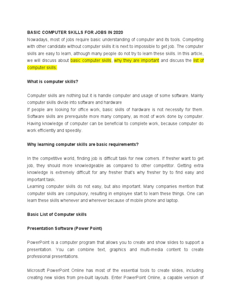 Basic Computer Skills | PDF | Microsoft Office | Application Software