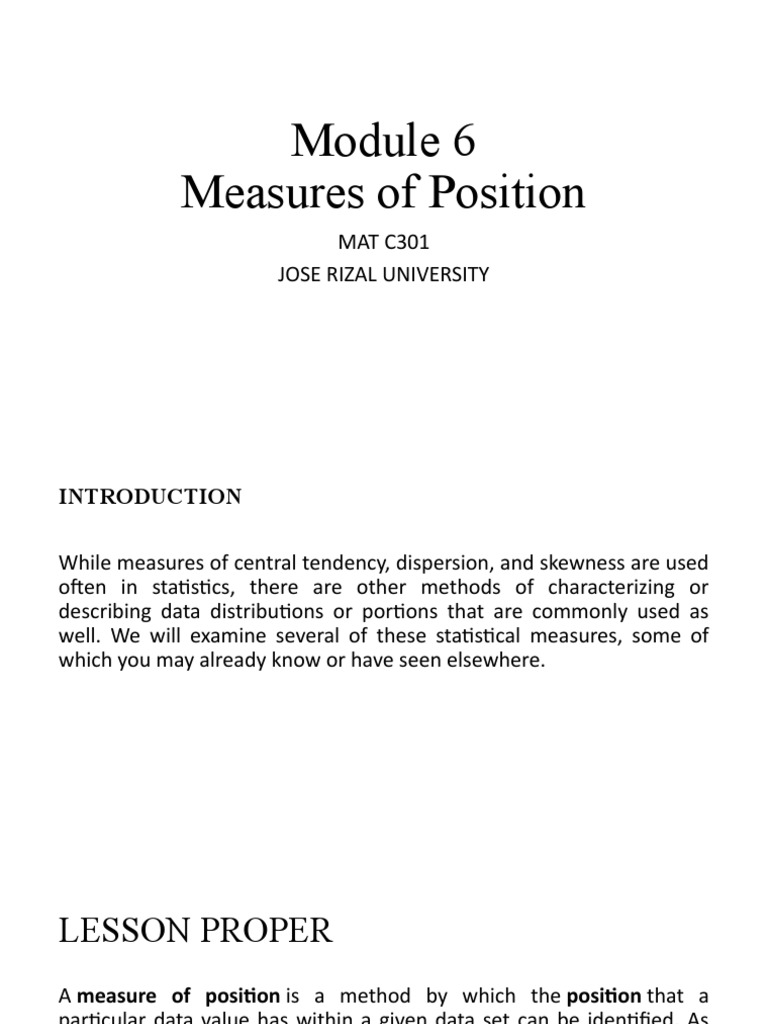 Measures of Position: MAT C301 Jose Rizal University | PDF | Quartile ...