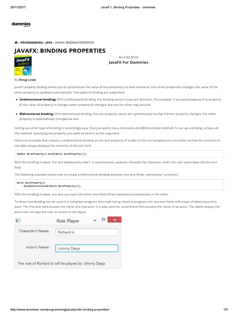 7-JavaFX - Binding Properties - Dummies | Download Free PDF | Computing Platforms | Software