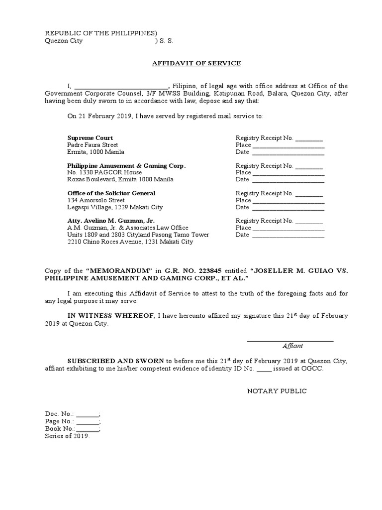 Affidavit of Service New (Blank) | PDF