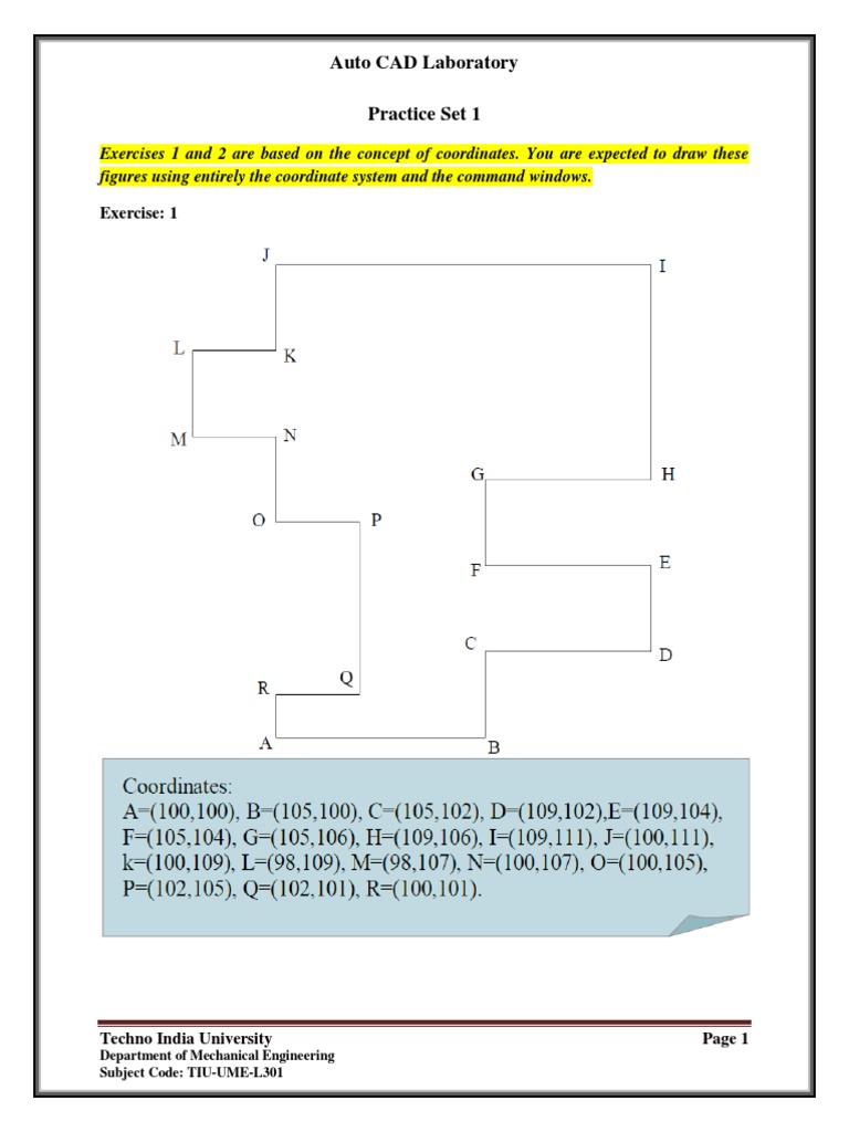 Auto CAD Lab Practice Set 1 | PDF