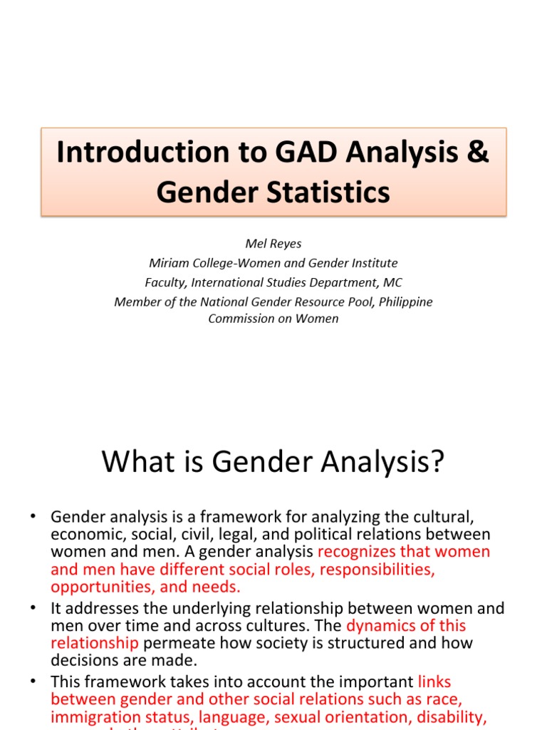 Introduction To GAD Analysis & Gender Statistics | PDF | Gender ...