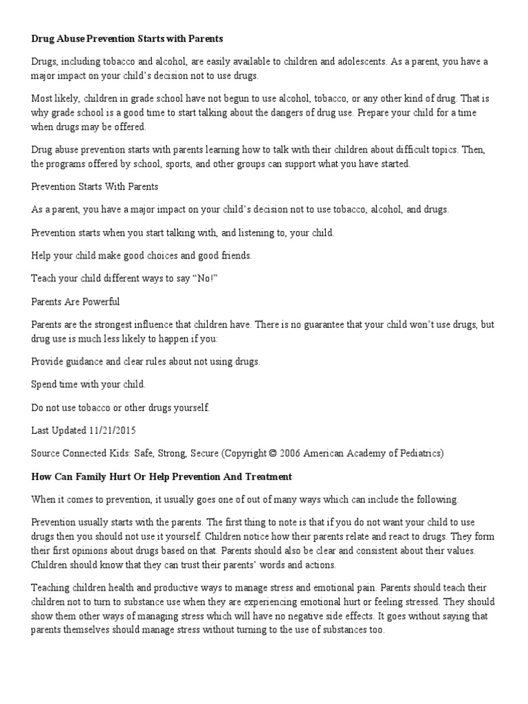 Drug Abuse Prevention Starts With Parents | Download Free PDF ...