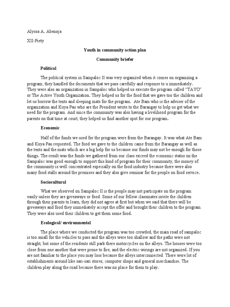Youth in Community Action Plan Community Briefer Political | PDF ...