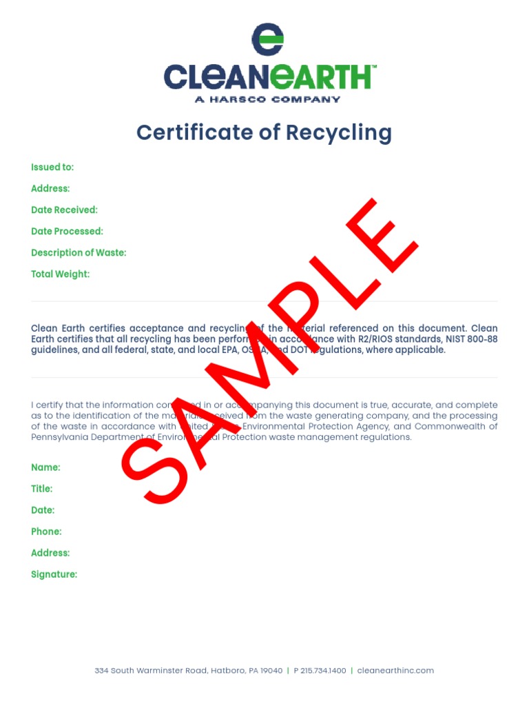 Sample: Certificate of Recycling | PDF