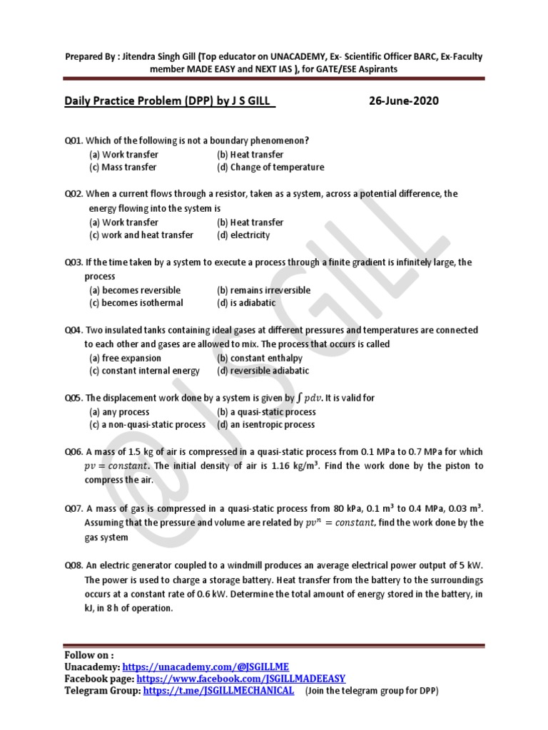 Daily Practice Problem (DPP) by J S GILL 26-June-2020 | PDF