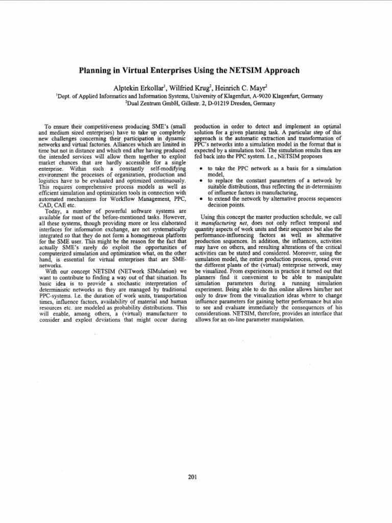 Planning in Virtual Enterprises Using The Netsim Approach | PDF ...