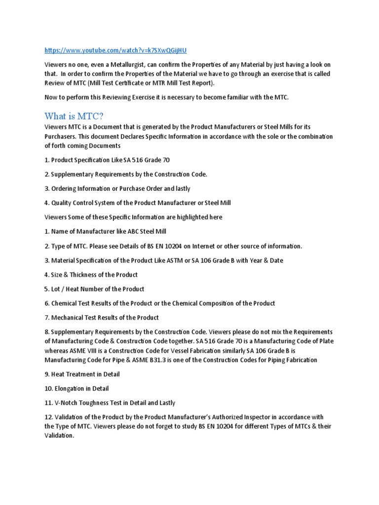 MTC Details | PDF | Materials | Building Materials