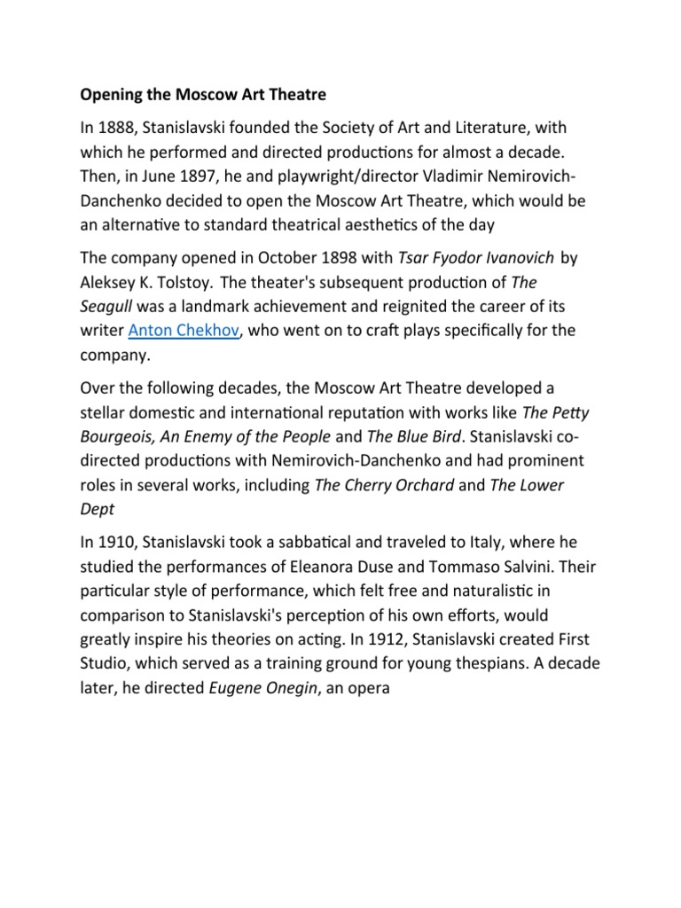 Opening The Moscow Art Theatre: Seagull Was A Landmark Achievement and ...