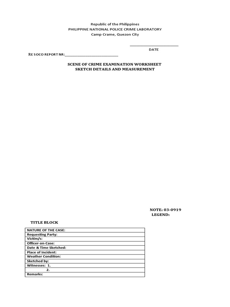 Scene of Crime Examination Worksheet Sketch Details and Measurement | PDF