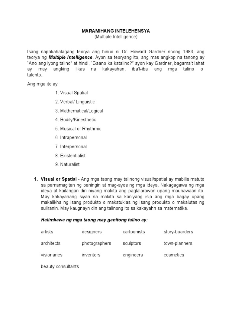 Multiple Intelligence Report | PDF