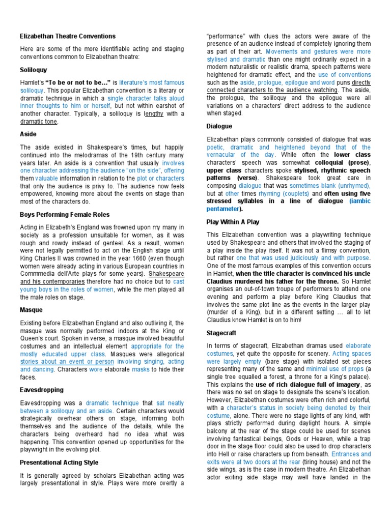Elizabethan Theatre Acting Conventions | PDF | Hamlet | William Shakespeare