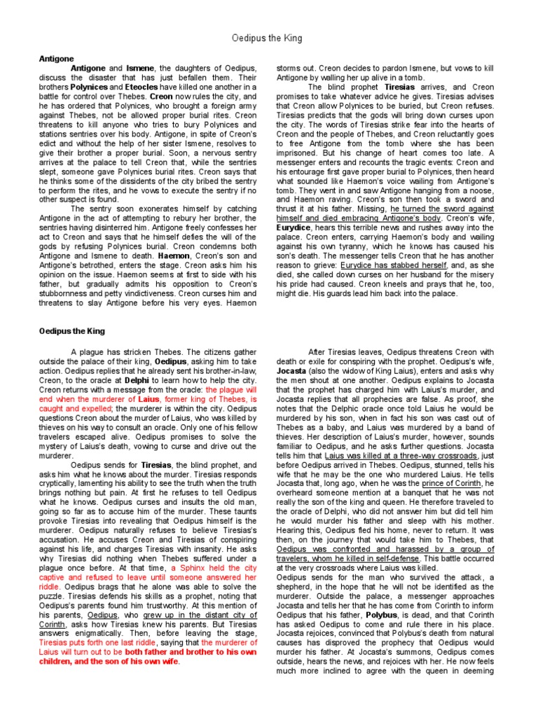 Oedipus The King: Antigone Antigone and Ismene, The Daughters of Oedipus | PDF | Oedipus ...