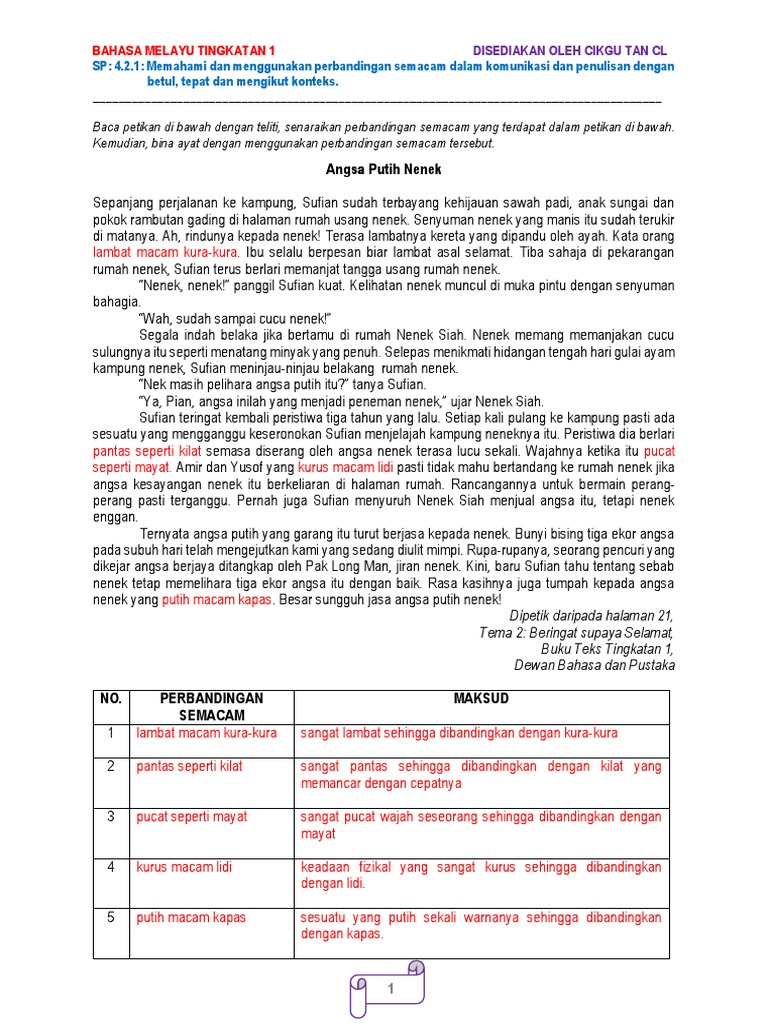 (Edisi Guru) Tingkatan 1 (SP 4.2.1) Perbandingan Semacam | PDF