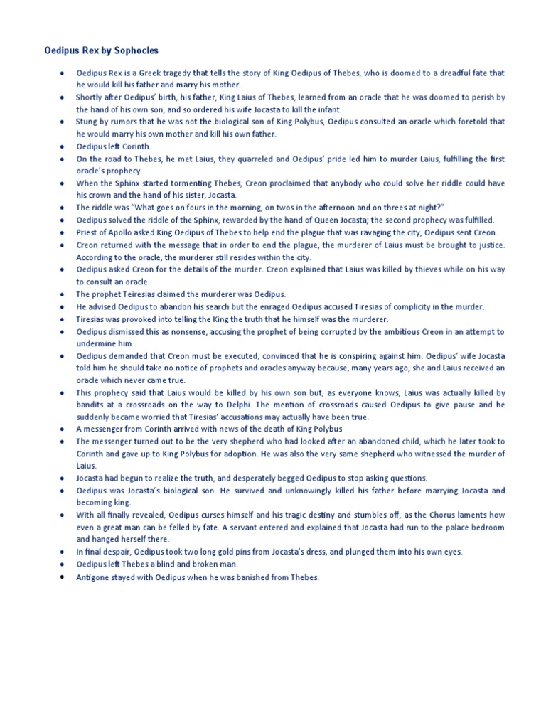 Oedipus Rex by Sophocles Summary | PDF | Oedipus | Mythology Of Central ...