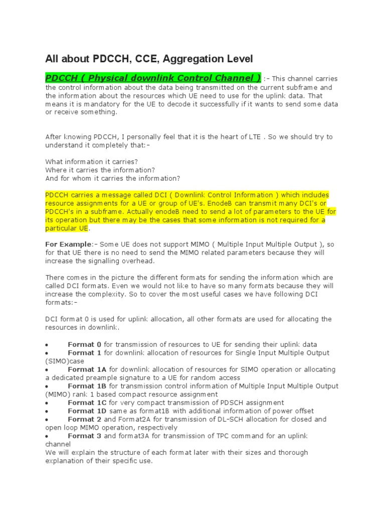 All About PDCCH - Aggregation Level - CCE - DCI | PDF | Mimo ...
