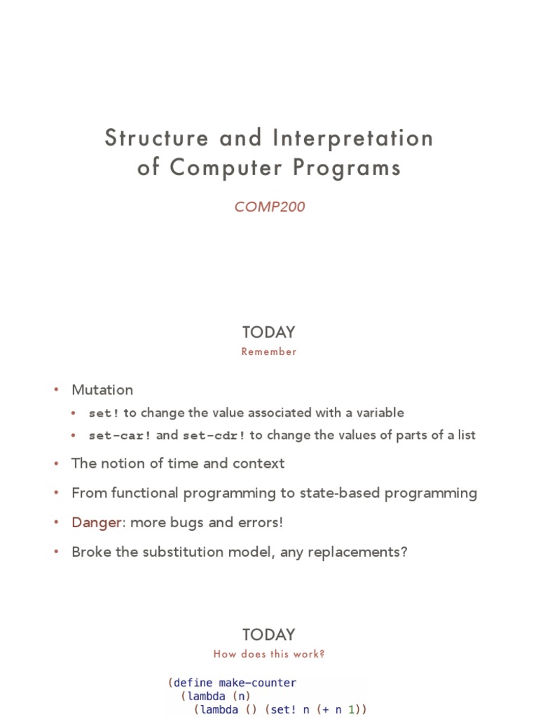Structure And Interpretation Of Computer Programs Comp200 Pdf Scheme Programming Language
