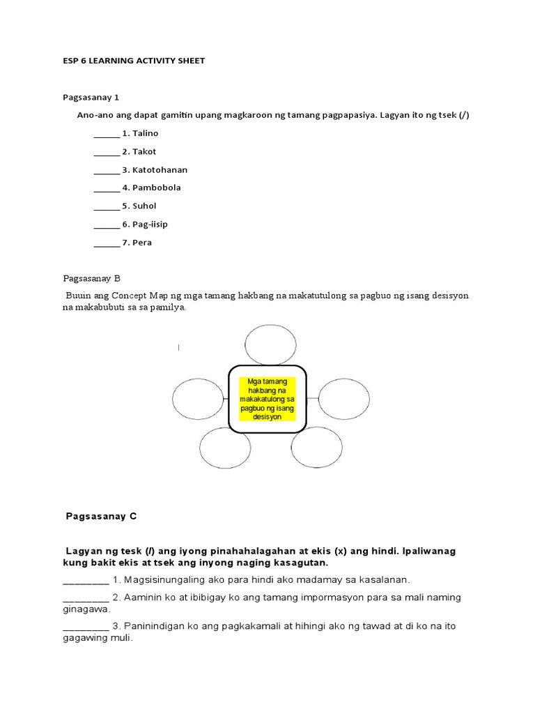 Esp 6 Learning Activity Sheet Q1 Na Print Na 1 | PDF
