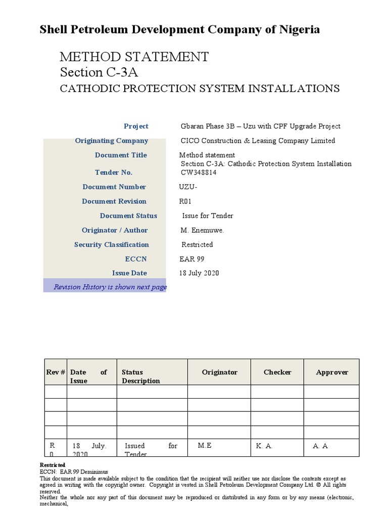 Section C-3a - Cathodic Protection Installation Method Statement | PDF | Welding | Construction