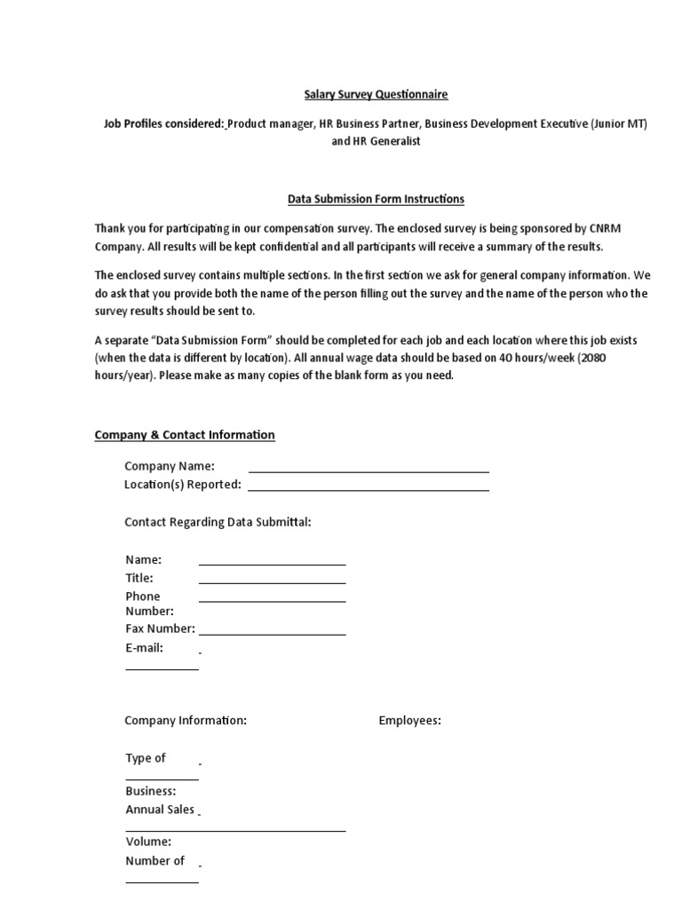 Salary Survey Questionnaire Overview | PDF | Nonlinear System | Employment