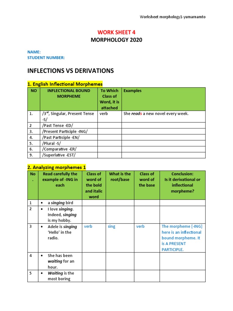 Inflections Vs Derivations: Morphology 2020 | PDF | Verb | Morphology ...