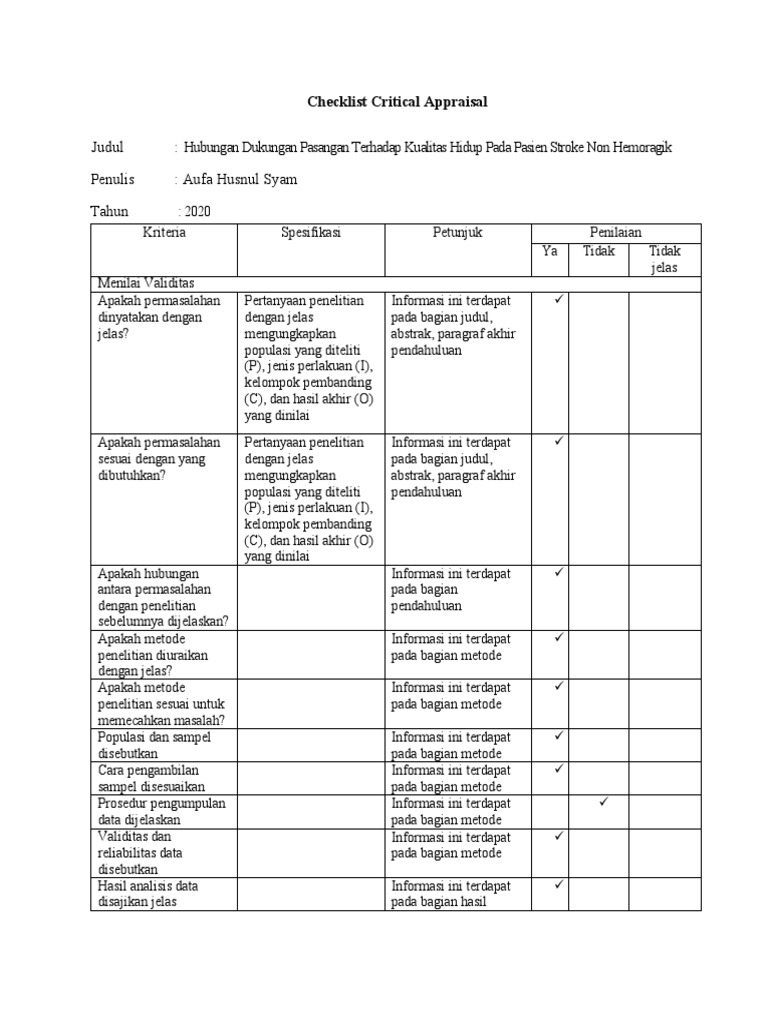 Checklist Critical Appraisal | PDF