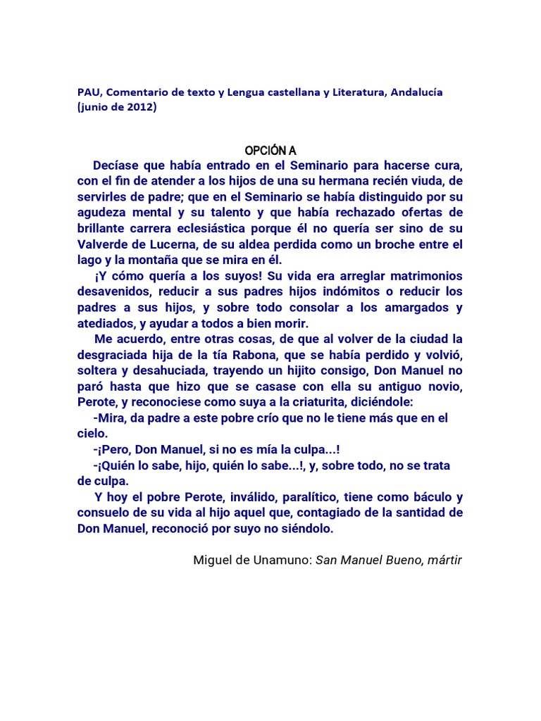Análisis de "San Manuel Bueno, mártir" | PDF | Narrativa | Sacerdote