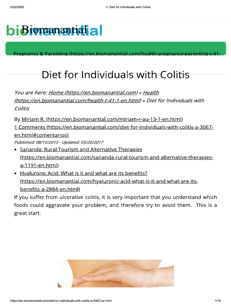 Diet For Individuals With Colitis | PDF