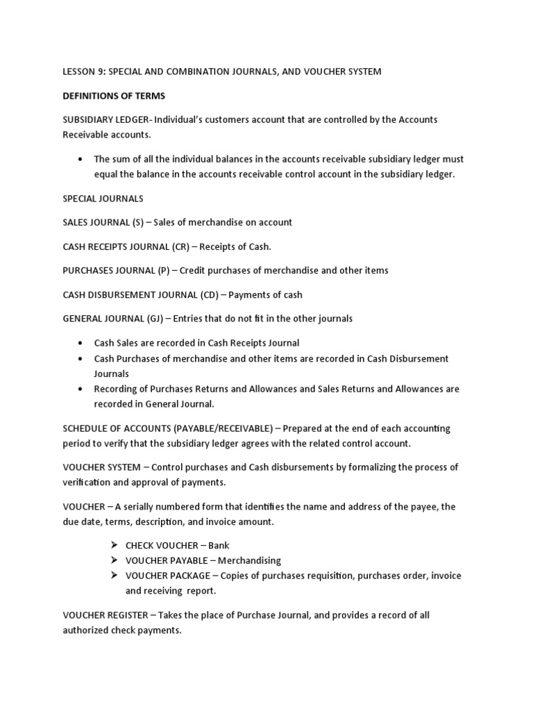 Lesson 9 Special and Combination Journals and Voucher System | PDF