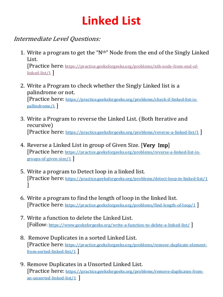 Linked List: Intermediate Level Questions | PDF | Theoretical Computer Science | Computer Data
