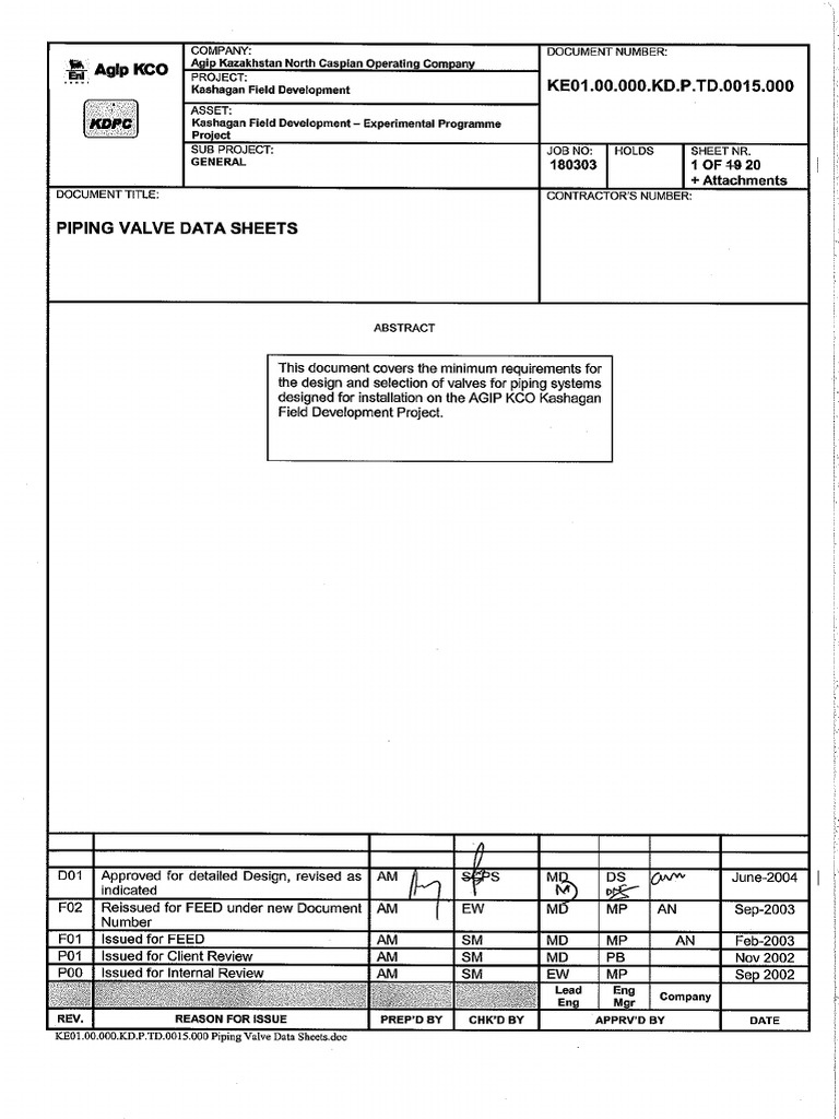 Revisions to Piping Valve Data Sheets | PDF | Pipe (Fluid Conveyance ...