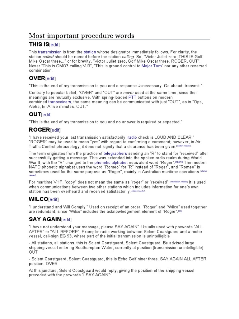 Most Important Procedure Words | PDF | Telecommunications ...