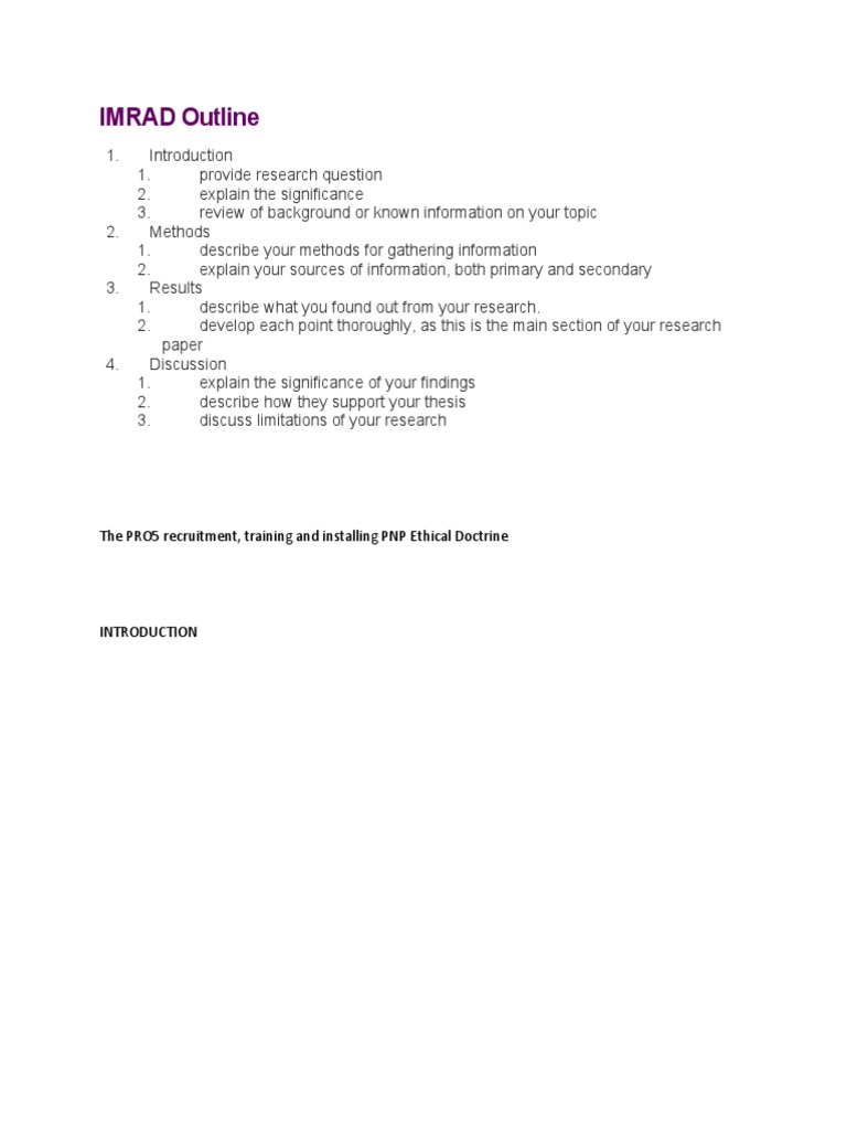 IMRAD Format Outline Guide | PDF | Career & Growth