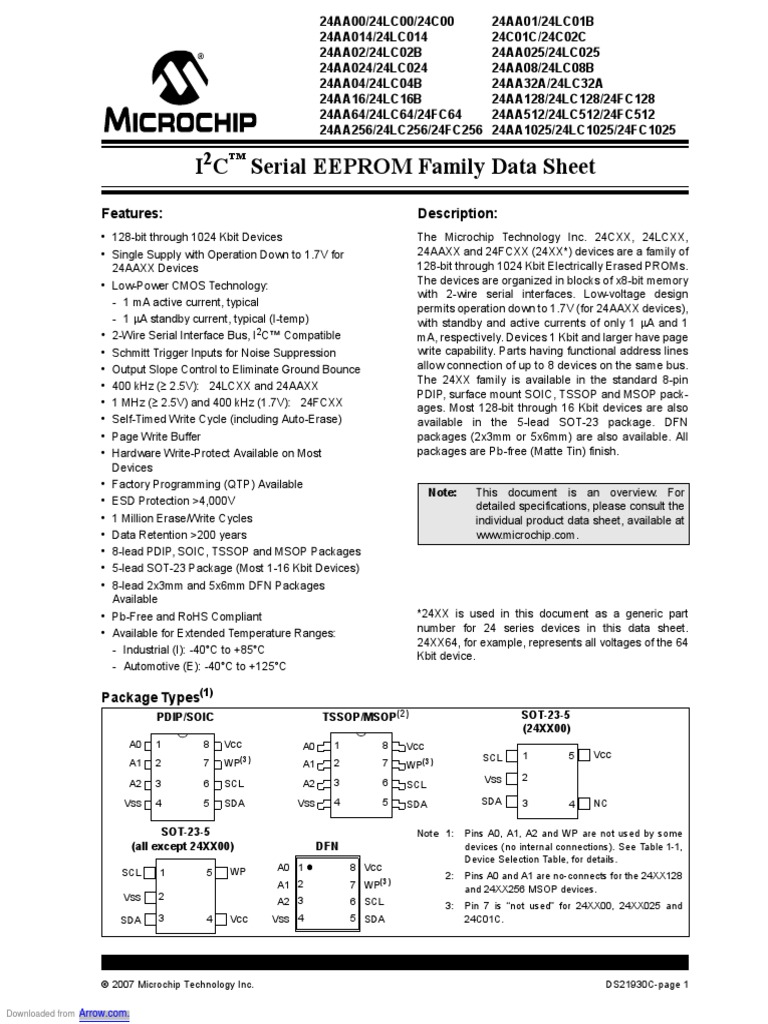 I2c Serial Ee Family Data Sheet 21930c | PDF | Electronic Design ...