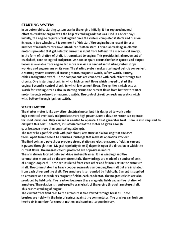 Starting System: Starter Motor | PDF | Engines | Ignition System