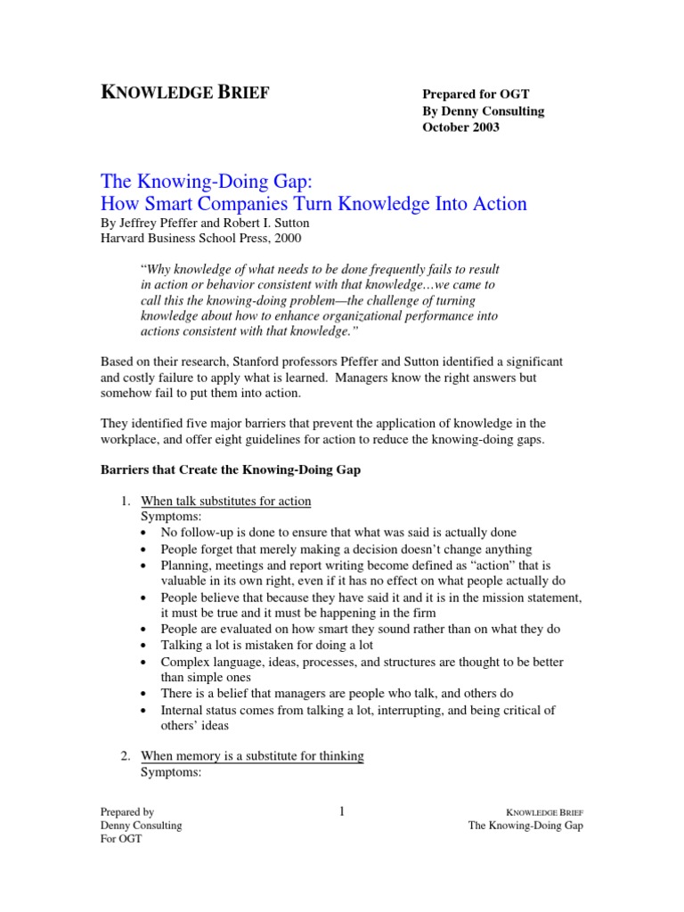 Summary - Knowing Doing Gap | PDF | Fear | Leadership